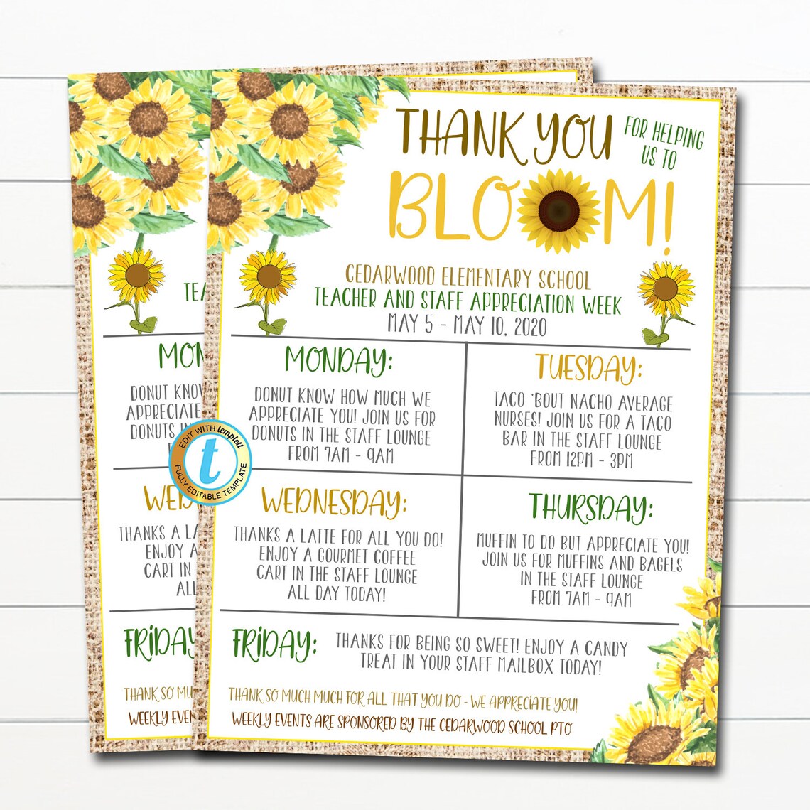Printable Editable Floral Grow Bloom Theme Teacher and Staff - Etsy