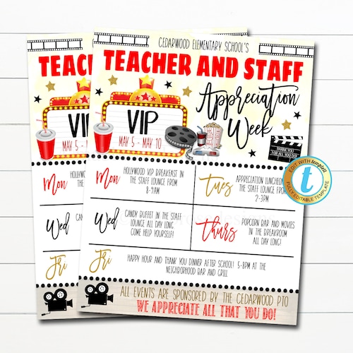 EDITABLE Teacher Appreciation Week Itinerary Poster Digital | Etsy