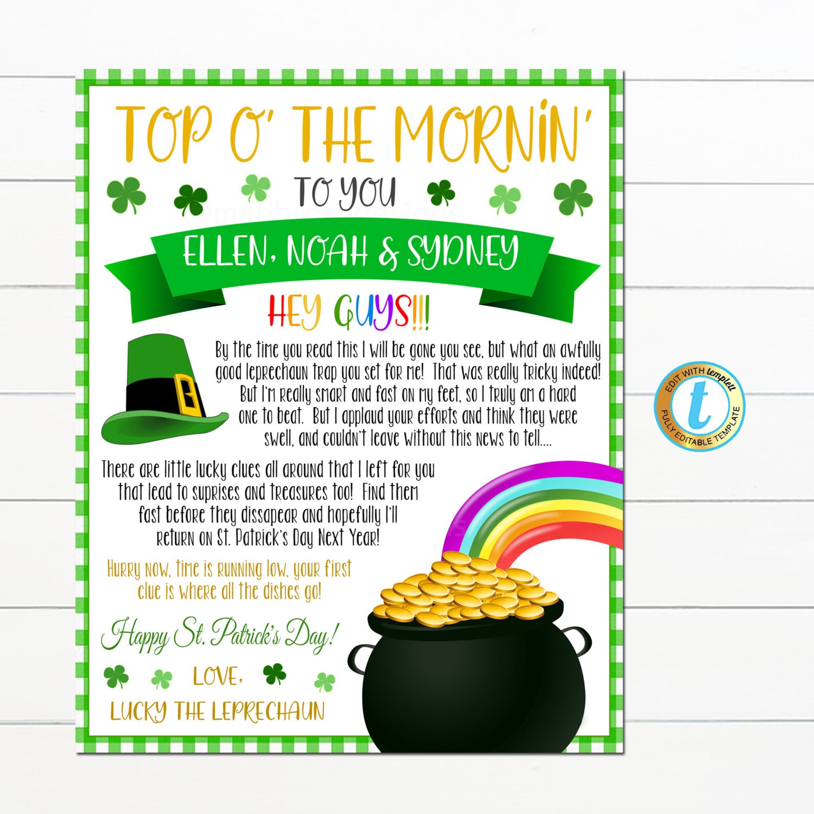 St. Patrick's Day Letter From the Leprechaun Kids St | Etsy