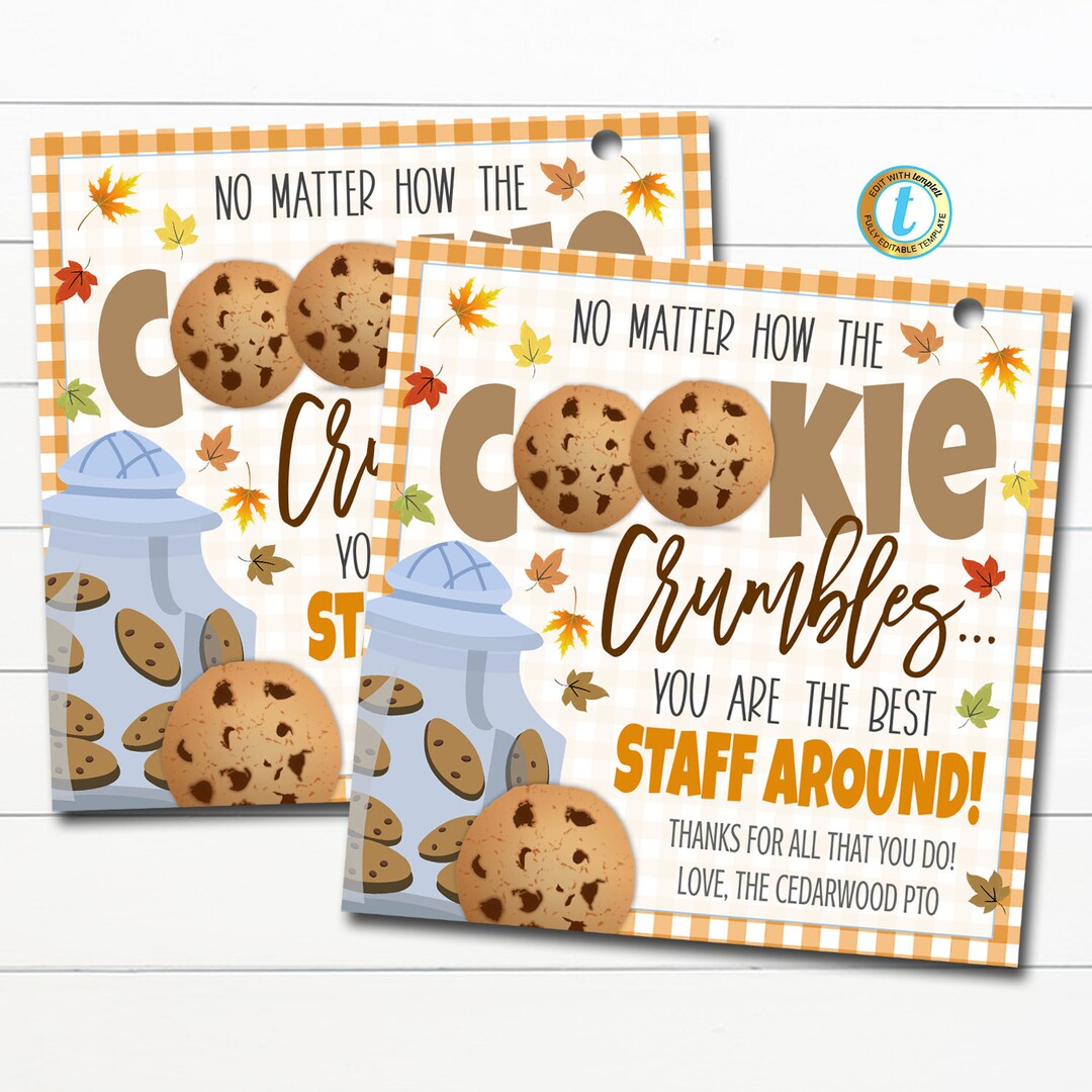 Fall Cookie Thank You Gift Tags, Thanksgiving Appreciation Teacher ...