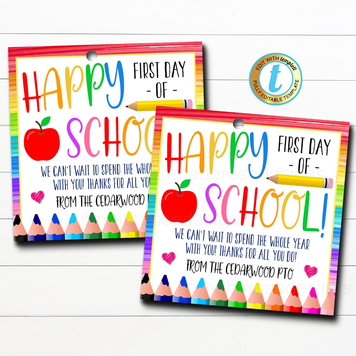Happy First Day of School Gift Tags, New School Year Teacher Staff Gift ...