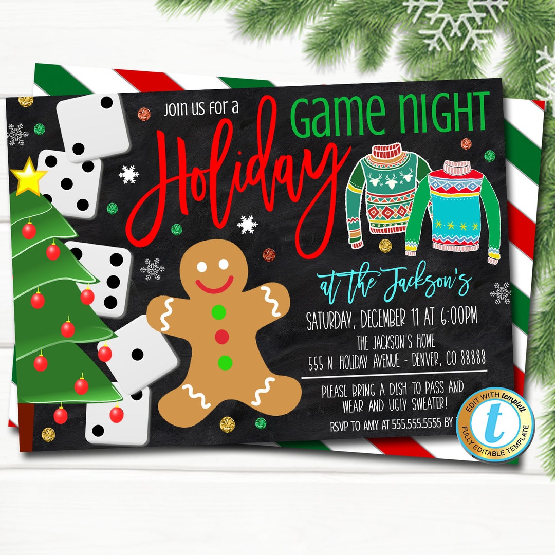 Christmas Game Night Party Invitation, Holiday Invite, Xmas Cocktail ...