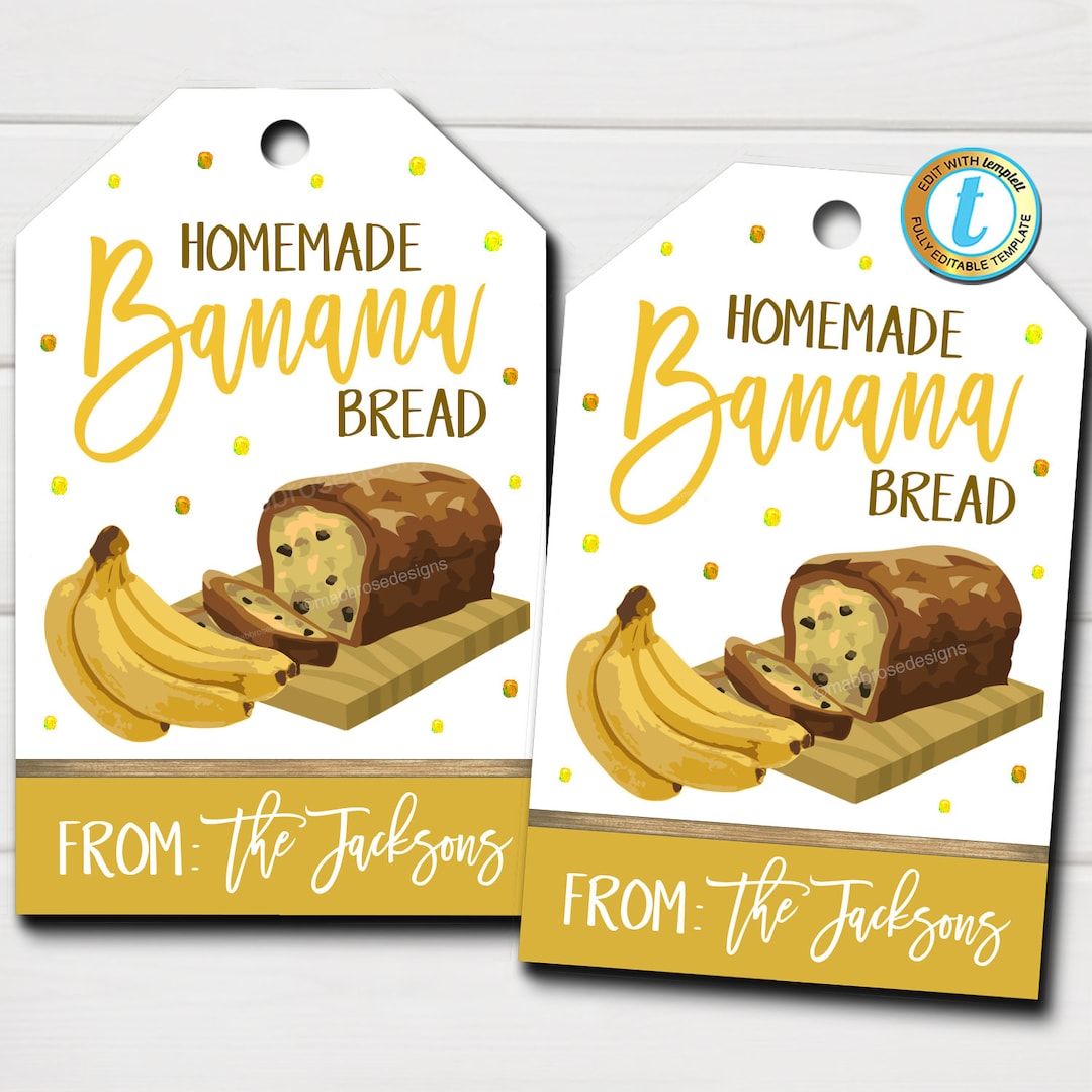 Banana Bread Gift Tags, Bakery Label, From the Kitchen Of, Homemade ...