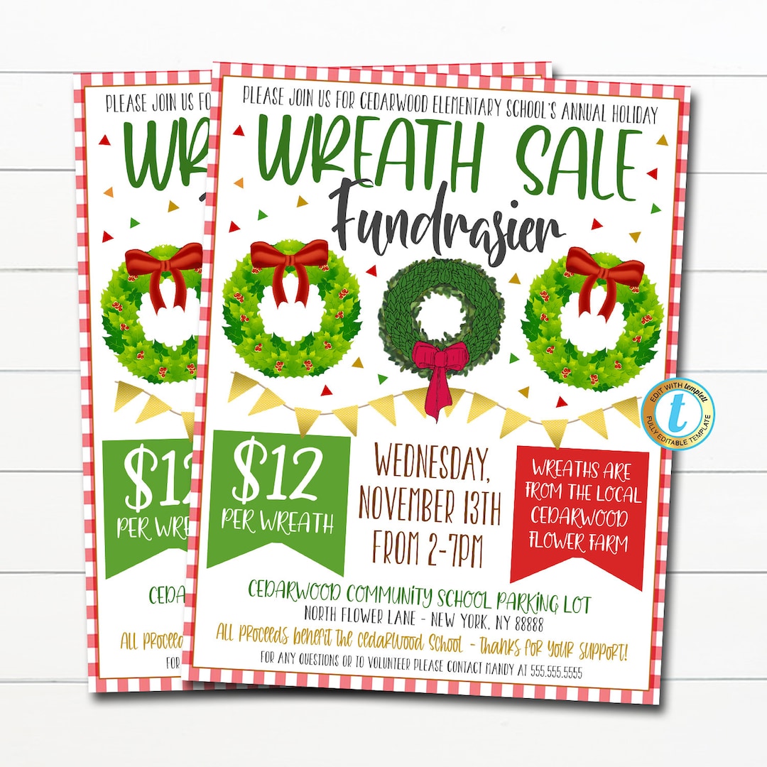 Christmas Wreath Fundraiser Flyer, Holiday School Church Pto Pta, Xmas ...