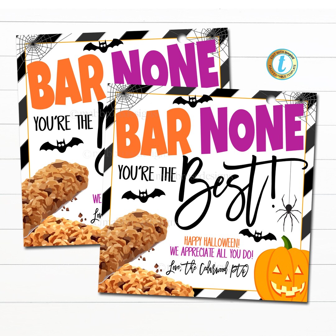 Halloween Granola Bar Gift Tag, Teacher Staff Employee School Fall ...