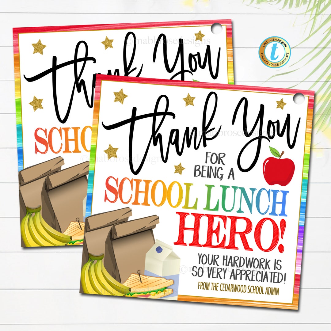 School Lunch Hero Gift Tags, Appreciation Day Lunch Staff Volunteer ...