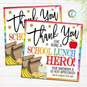 School Lunch Hero Gift Tags, Appreciation Day Lunch Staff Volunteer ...