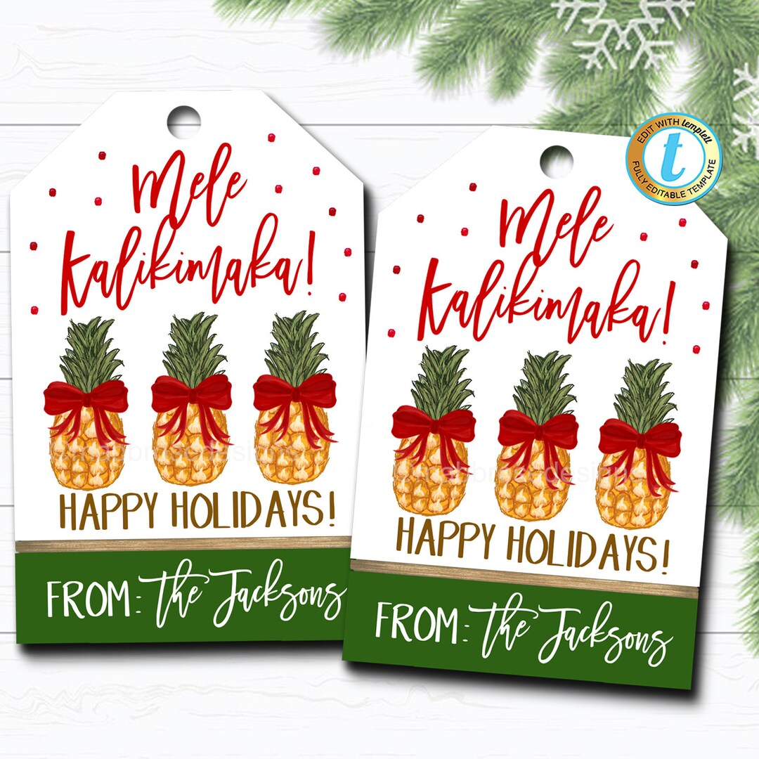 Christmas Pineapple Gift Tags, Holiday Mele Kalikimaka Tropical Xmas ...