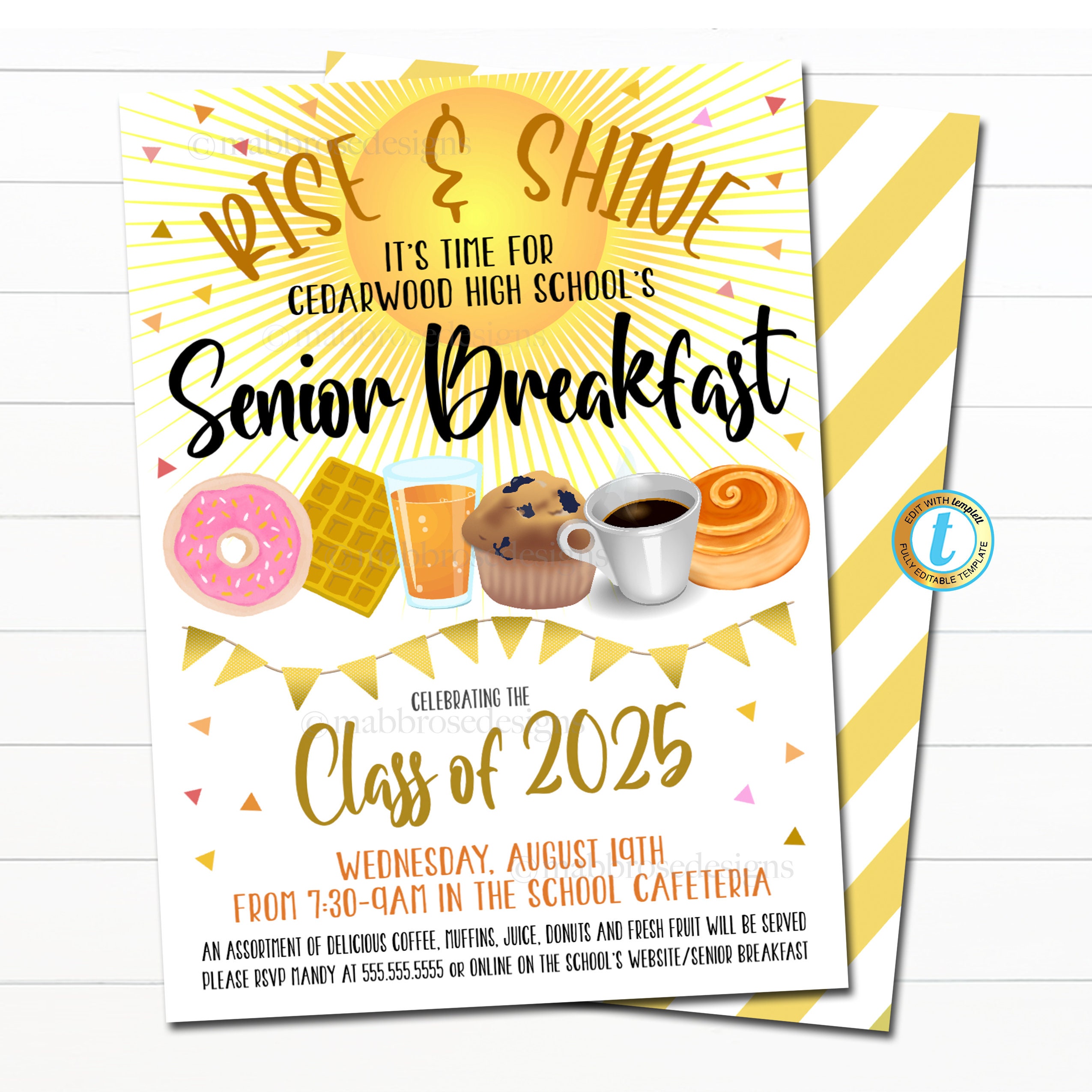 Senior Breakfast Invitation, High School Senior Class Invite, Back to ...