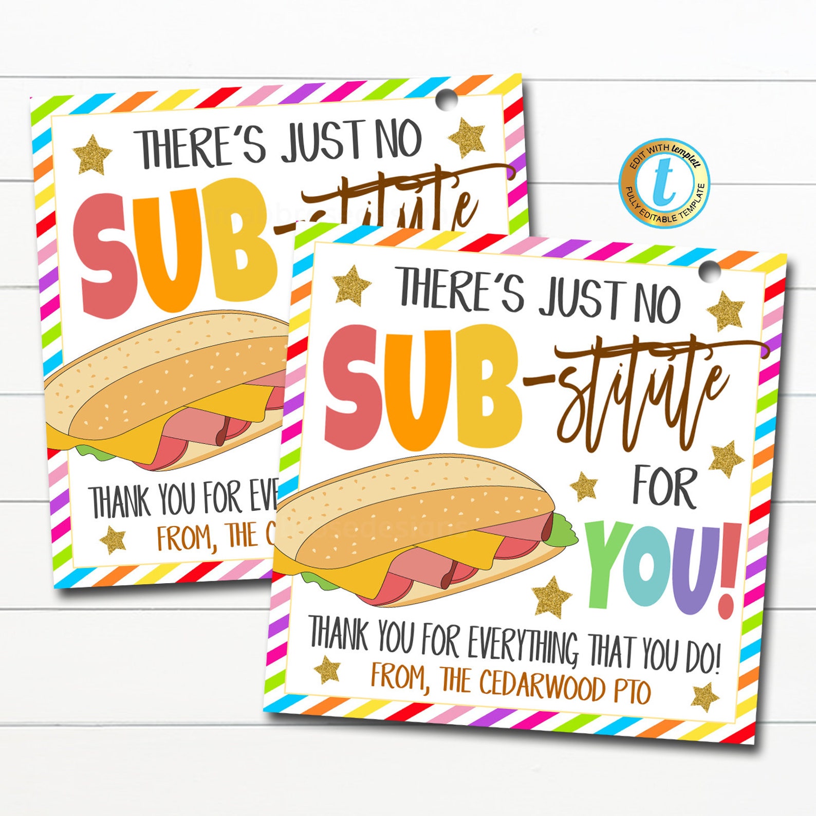 Sub Sandwich Gift Tag, There is No Sub-stitute for You Gift Tag Teacher ...