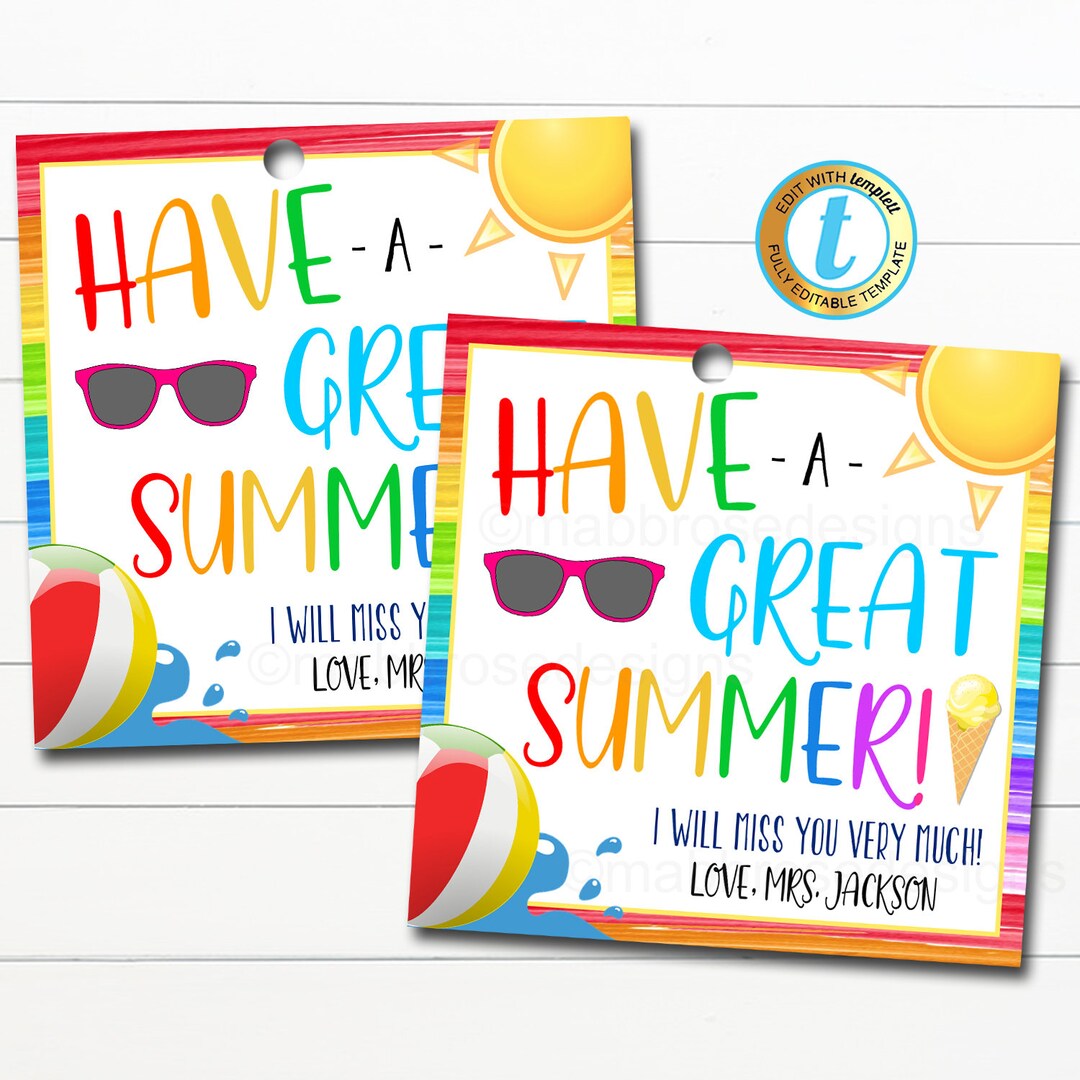 End of School Year Gift Tag, Have a Great Summer Rainbow Bright ...