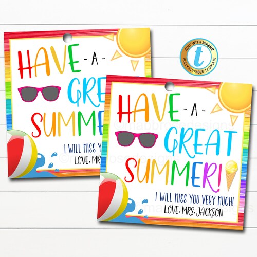 Editable Summer Break Gift Tag Template Teacher Student - Etsy