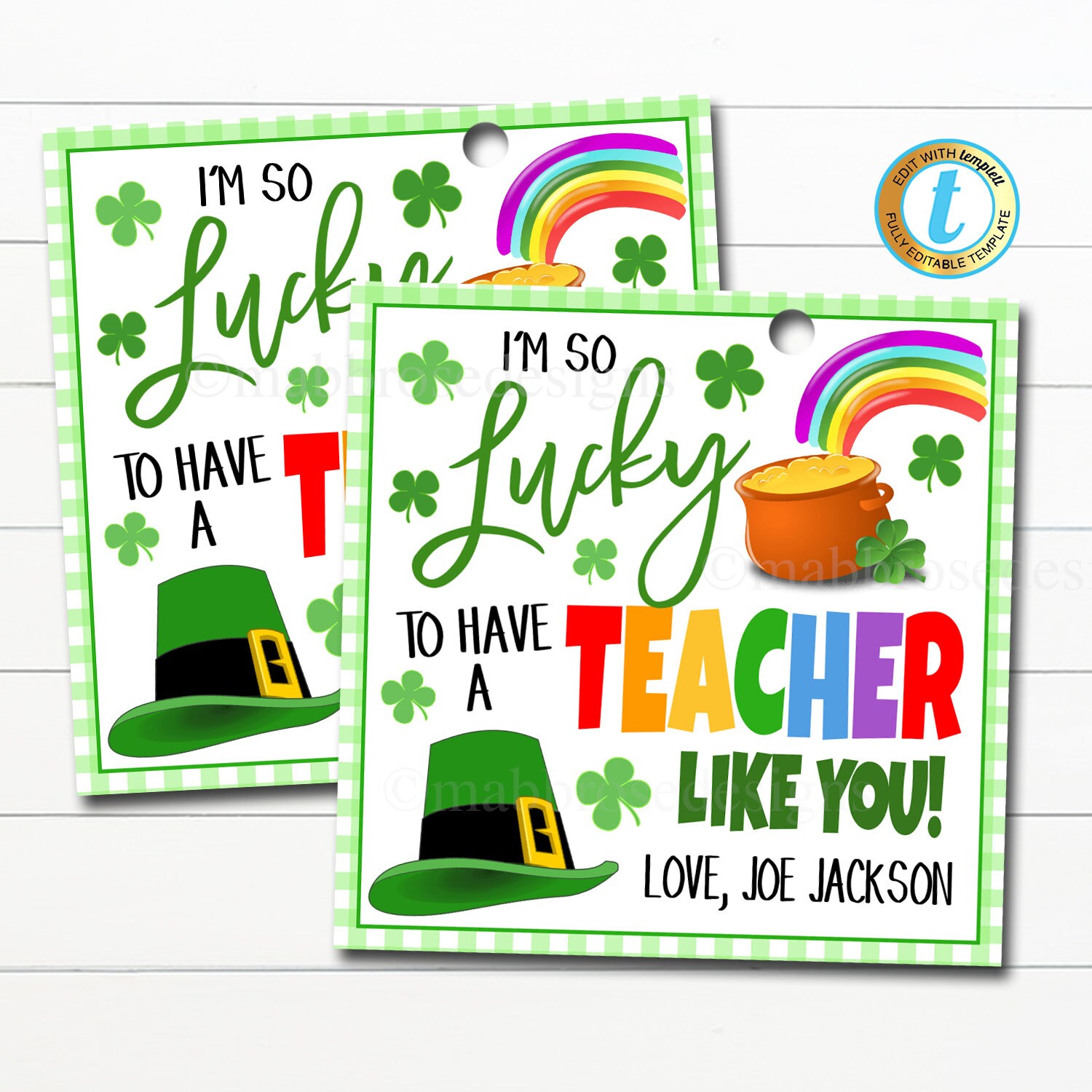 St. Patrick's Day Gift Tags, Lucky to Have a Teacher Like You Shamrock ...