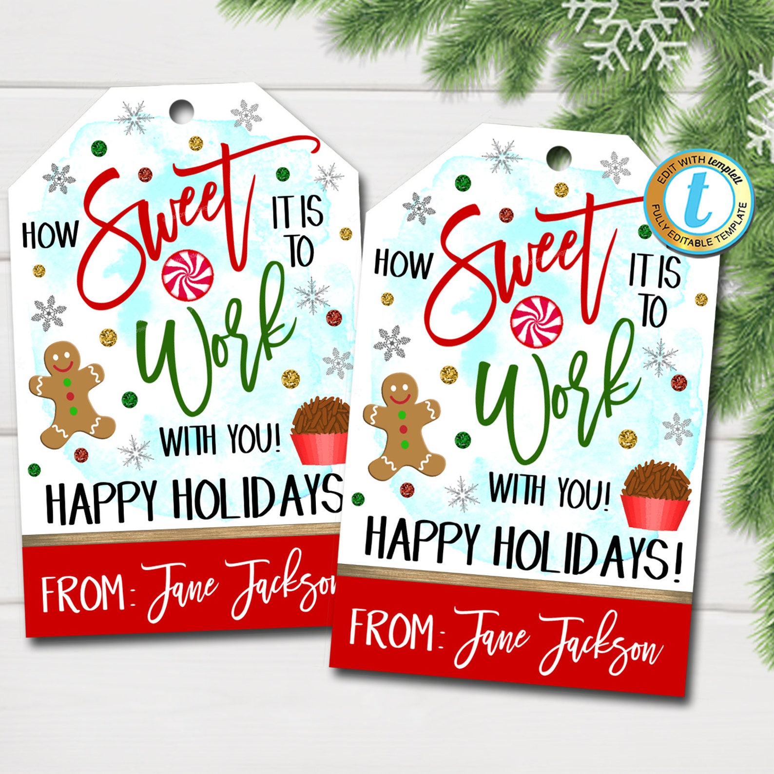 Christmas Coworker Gift Tags, How Sweet It is to Work With You, Holiday ...