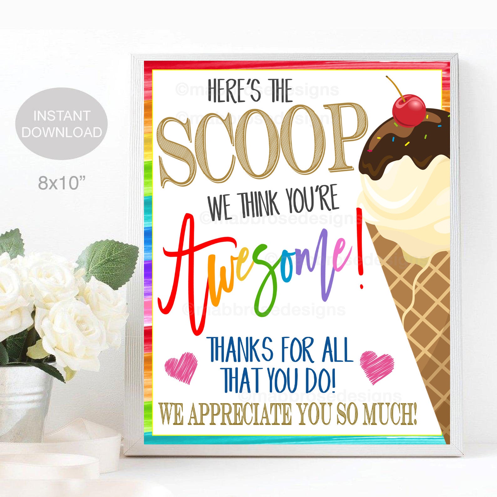 Ice Cream Sign Here's the Scoop You're Awesome - Etsy