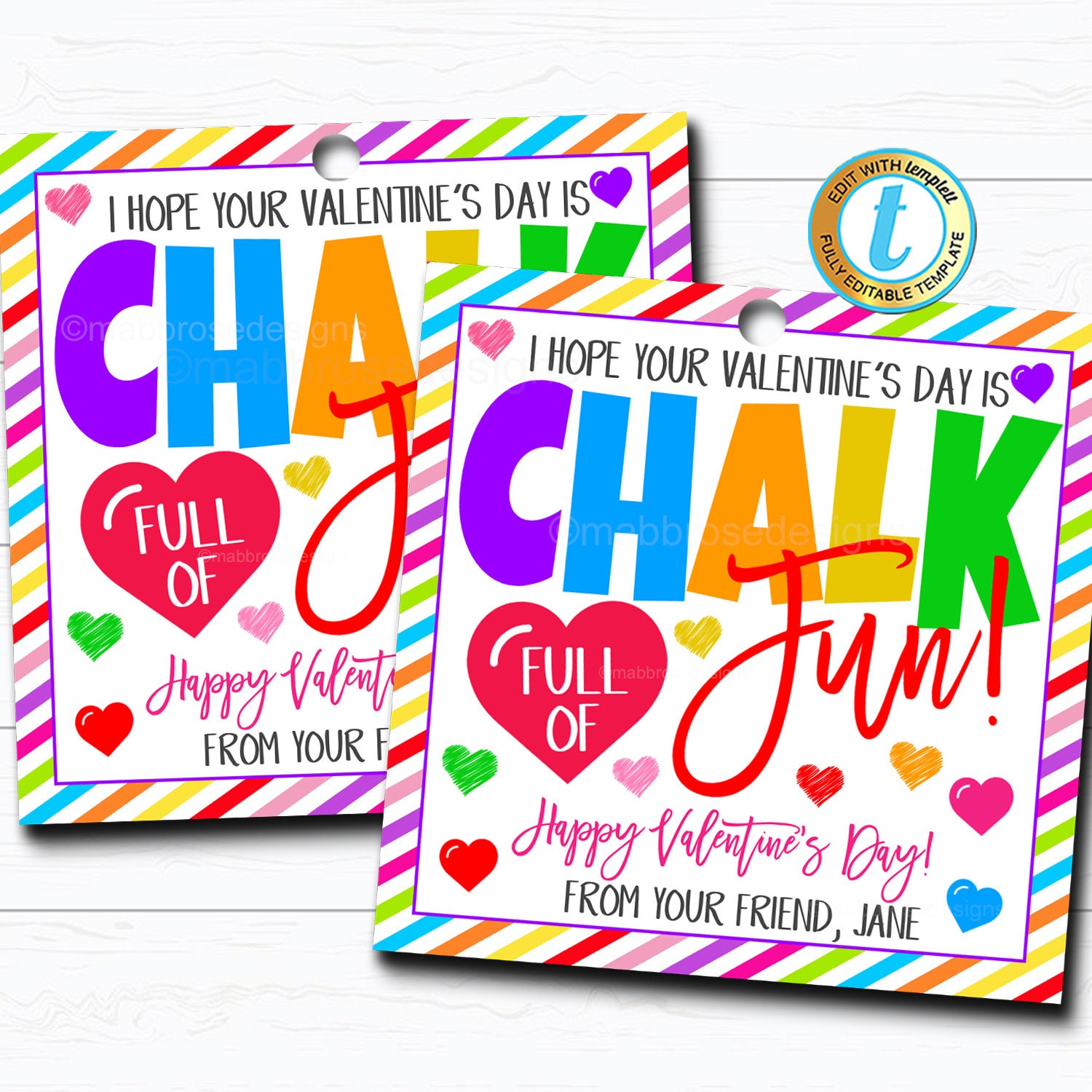Valentine Chalk Gift Tags School Valentine Chalk Full of Fun - Etsy