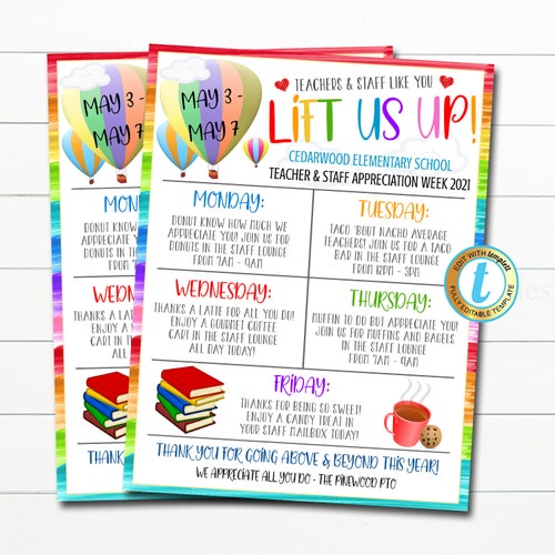 Printable/editable Lift Us up Teacher Staff Appreciation Week - Etsy