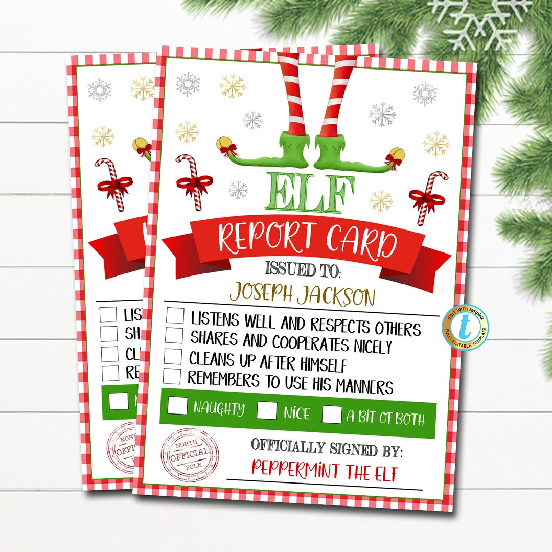 Elf Report Card Printable, Christmas Kids Holiday Elf Idea Activity ...