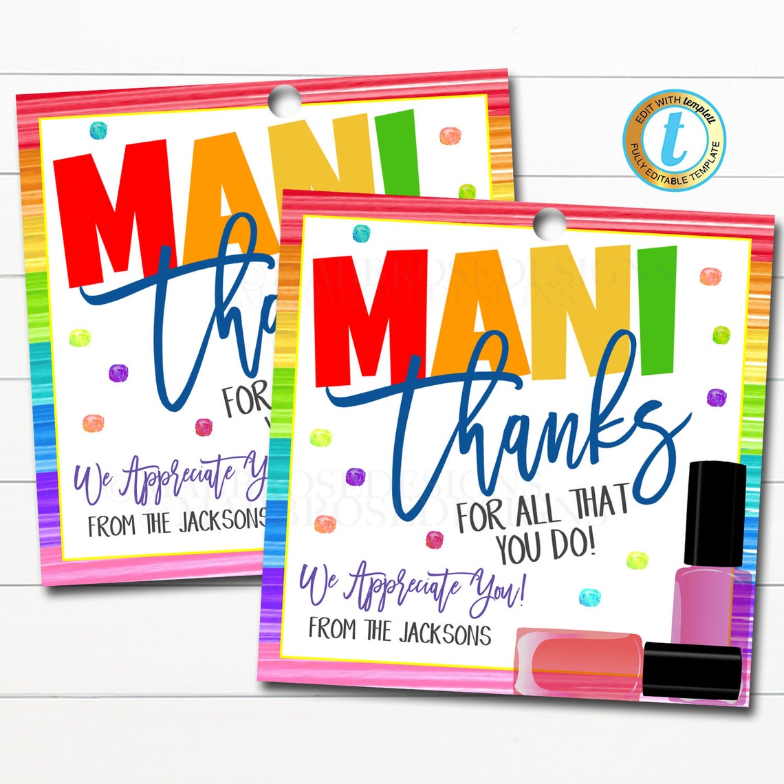 Nail Polish Gift Tags, Mani Thanks for All You Do, Appreciation ...