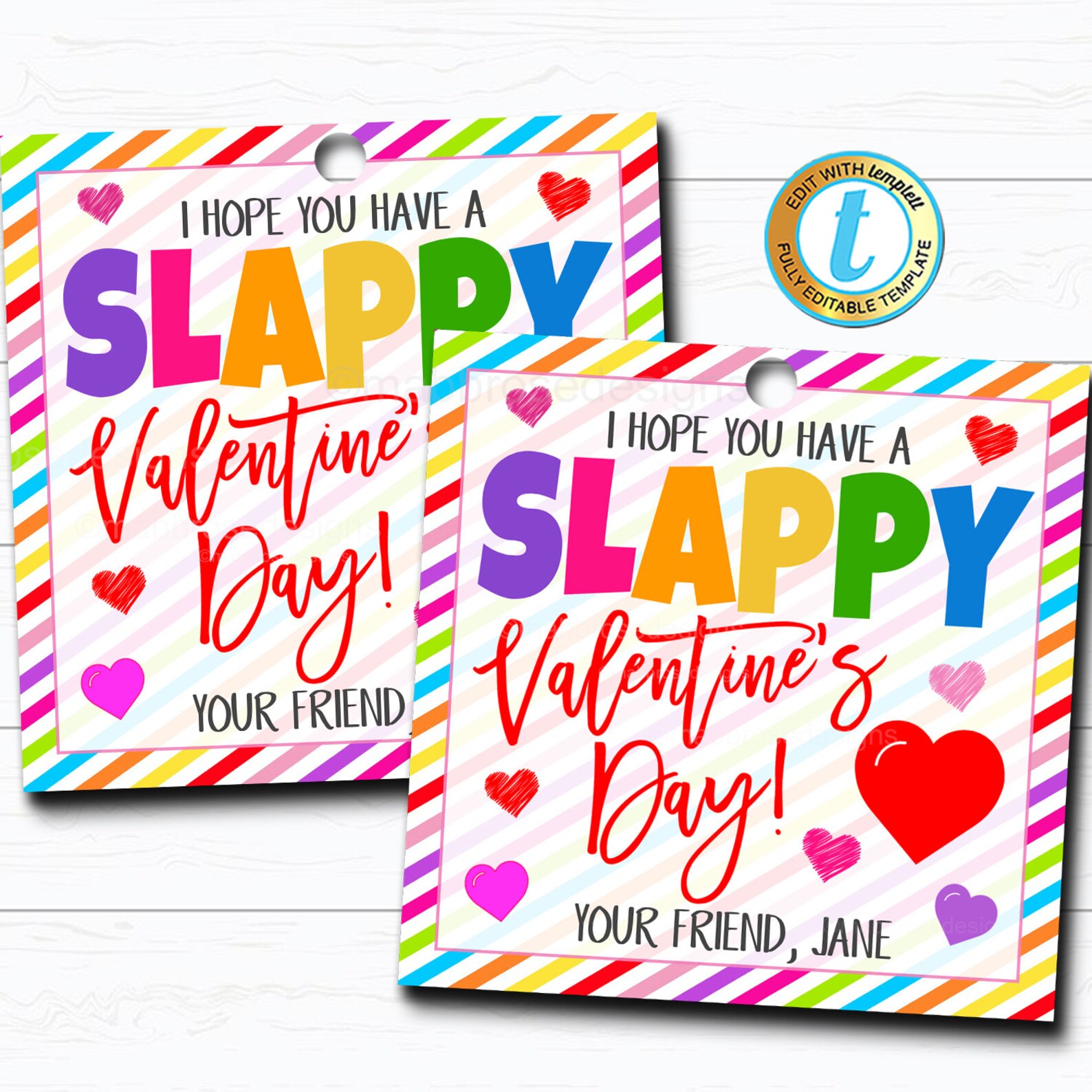 Valentine Slap Bracelet Tags, Slappy Valentine's Day! Valentine Gift ...