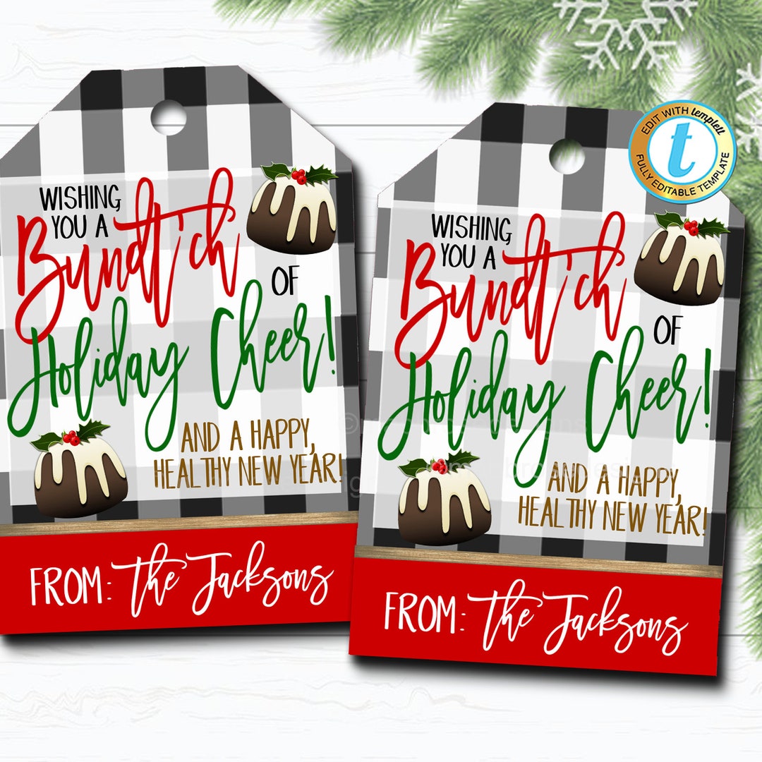 Christmas Bundt Cake Gift Tag, Wishing You a Bundtch of Joy, Holiday ...