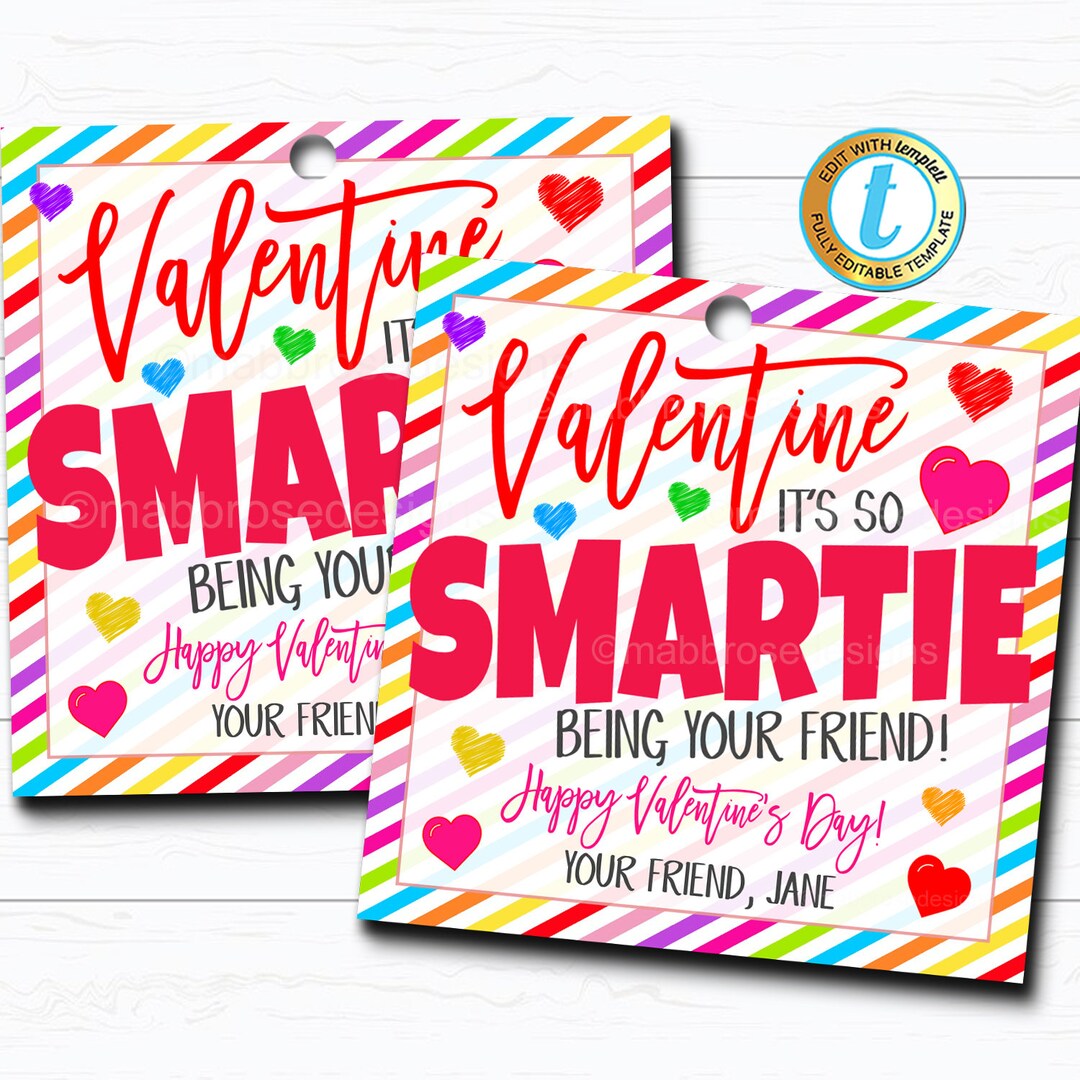 Valentine Gift Tags, You're a Real Smartie! Valentine Rainbow Candy Tag ...
