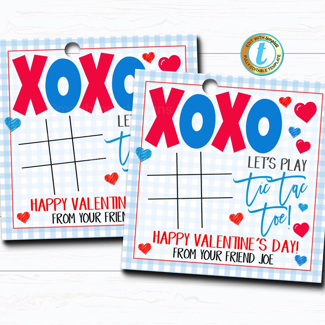 Valentine Tic Tac Toe Gift Tags, Game Candy Valentine Gift Classroom ...