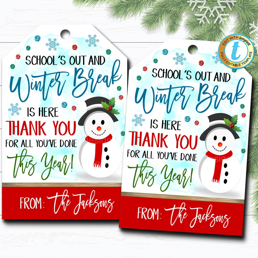 Christmas Gift Tags, Winter Break Thank You Snow Much for All You Do ...