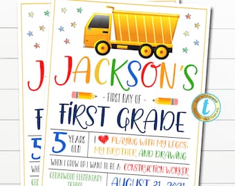 Editable First Day of Kindergarten Sign, Dump Truck First Day of ...