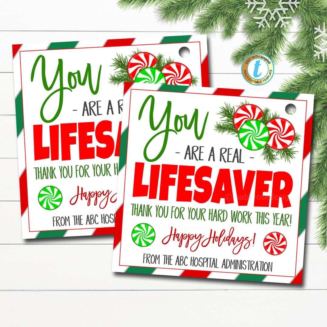 Holiday Appreciation Gift Tag, Thank You You Are a Real Lifesaver ...