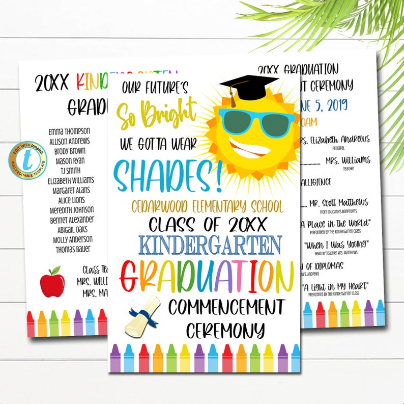 Graduation Ceremony Program Template Kindergarten, Any Grade Elementary ...