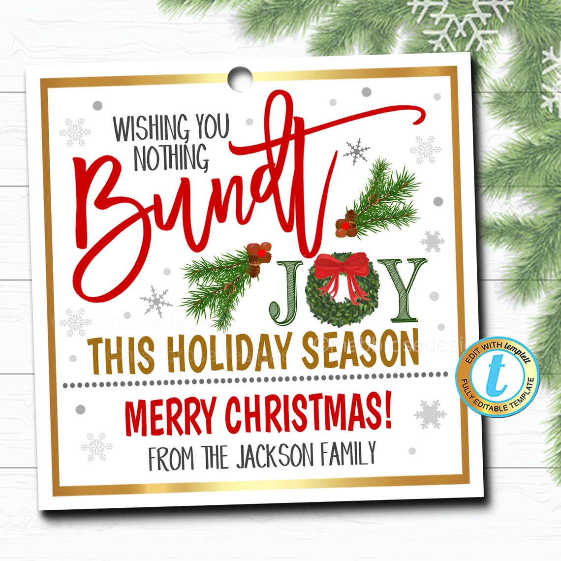 Christmas Bundt Cake Gift Tag Wishing You a Bundtch of Joy - Etsy