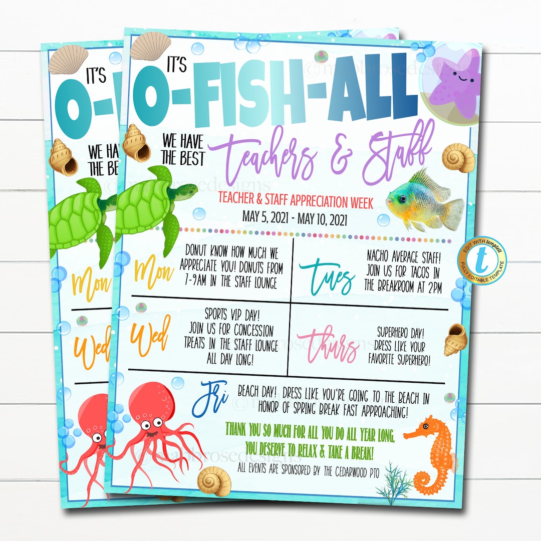 Under the Sea Teacher Appreciation Week Itinerary, It's O-fish-all Best ...