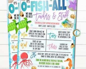 EDITABLE Under the Sea Teacher Appreciation Week Itinerary, You Are Sun ...