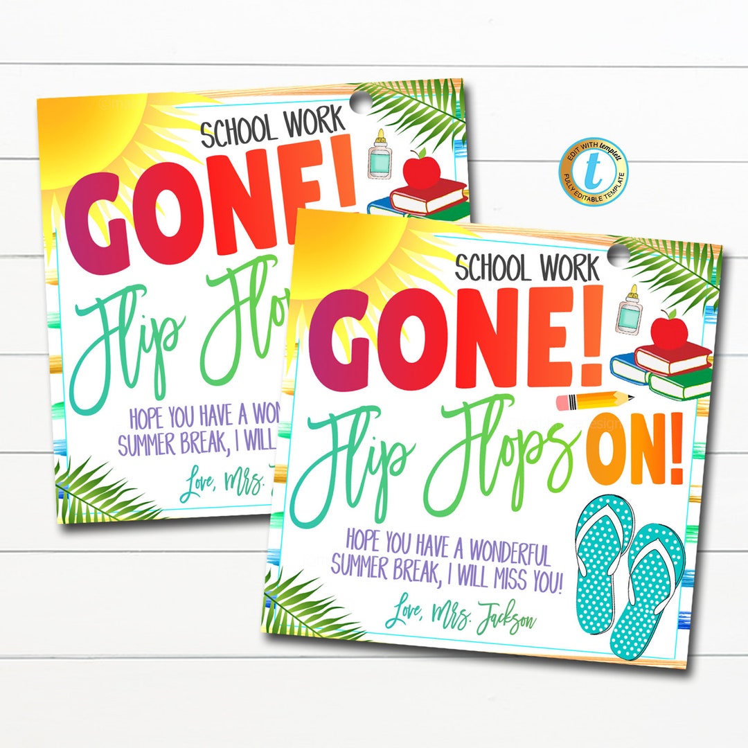 Summer Flip Flops Gift Tag, School Pto Pta School Work Gone, Summer ...