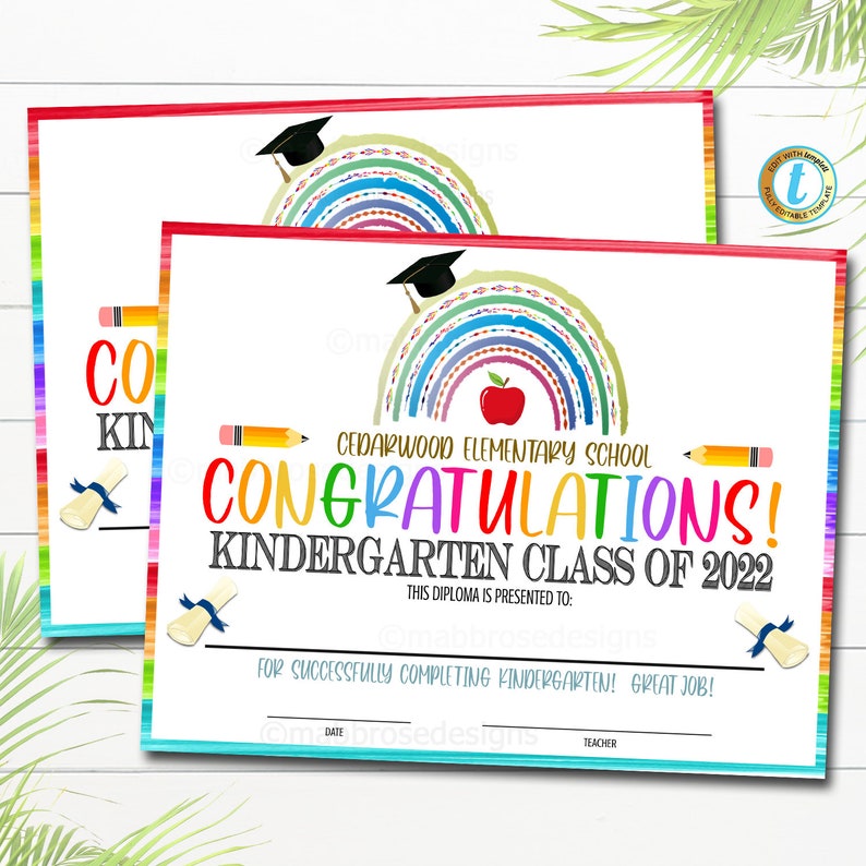 Rainbow Graduation Set Invitation Printable Kindergarten - Etsy