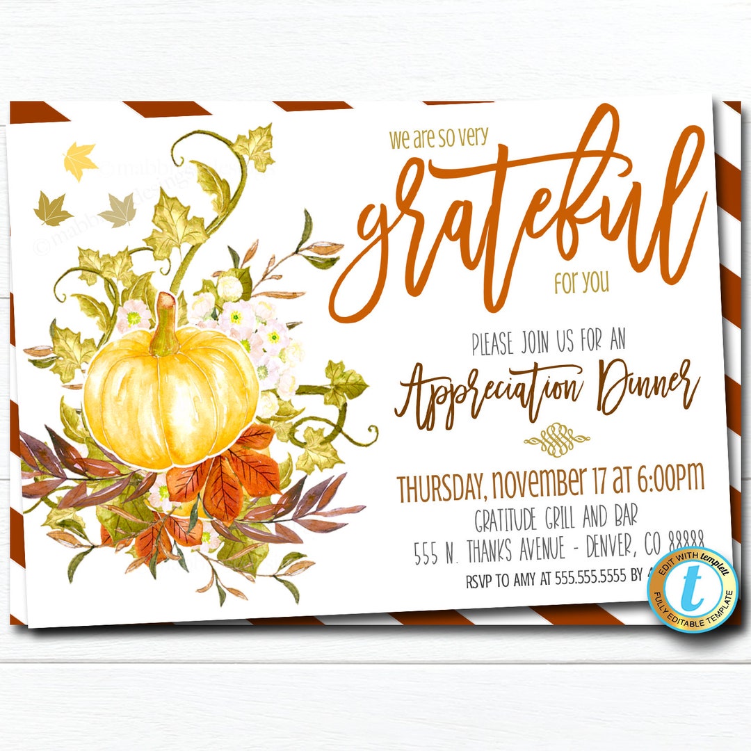 Fall Appreciation Invitation, Grateful for You Teacher Staff Invitation ...