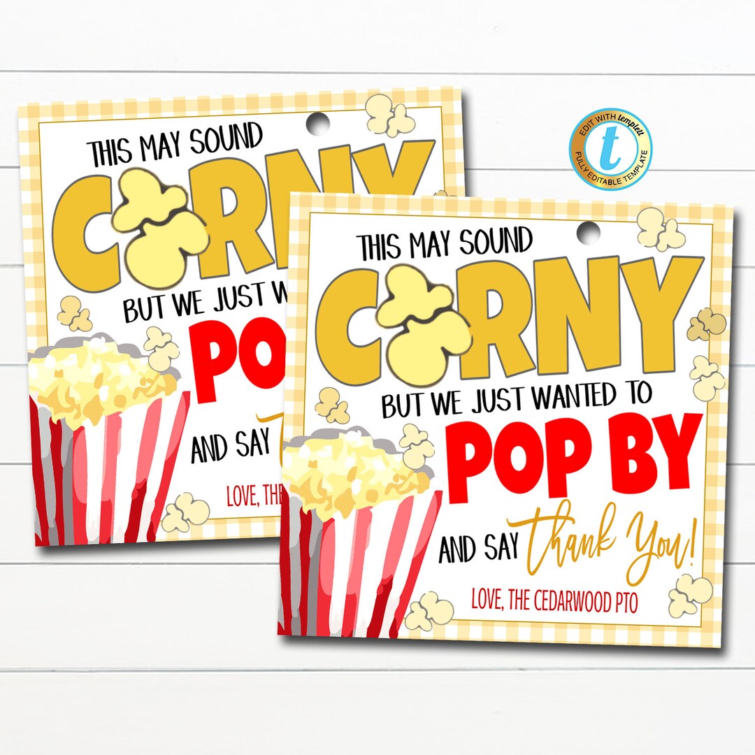 Popcorn Gift Tag, Volunteer Teacher Staff Employee School Pto Pta ...