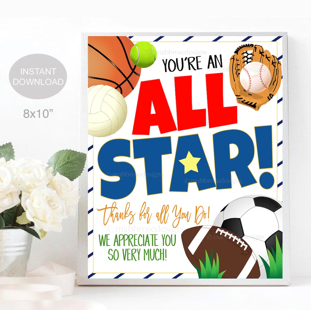 Sports All Star Appreciation Week Printable Sign, Teacher Volunteer ...