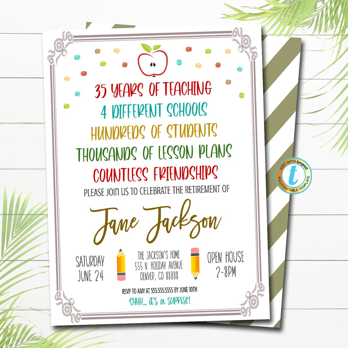 Editable Teacher Retirement Invitation Printable Digital | Etsy