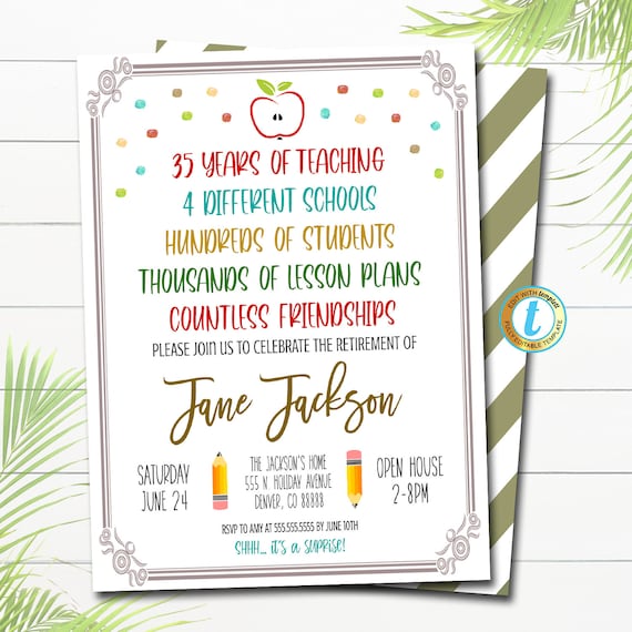 Editable Teacher Retirement Invitation Printable Digital | Etsy