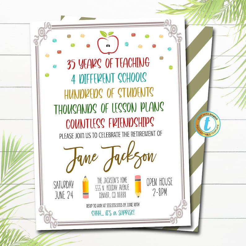 Editable Teacher Retirement Invitation Printable Digital | Etsy