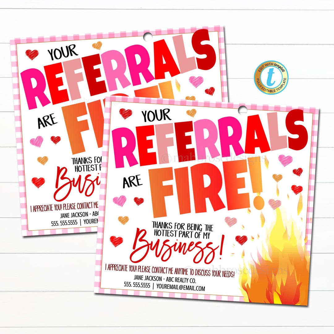 Valentine Realtor Gift Tags, Your Referrals Are Fire, Small Business ...