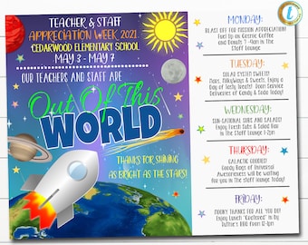 Space Theme Teacher Appreciation Week Itinerary Poster Digital Week ...