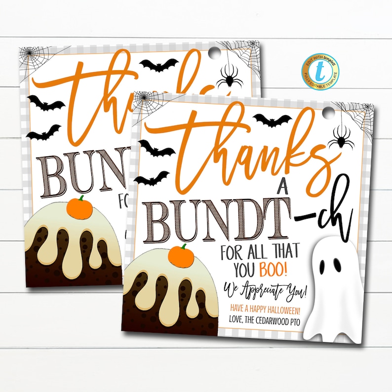 Halloween Bundt Cake Gift Tag Thanks a Bundtch for All You - Etsy
