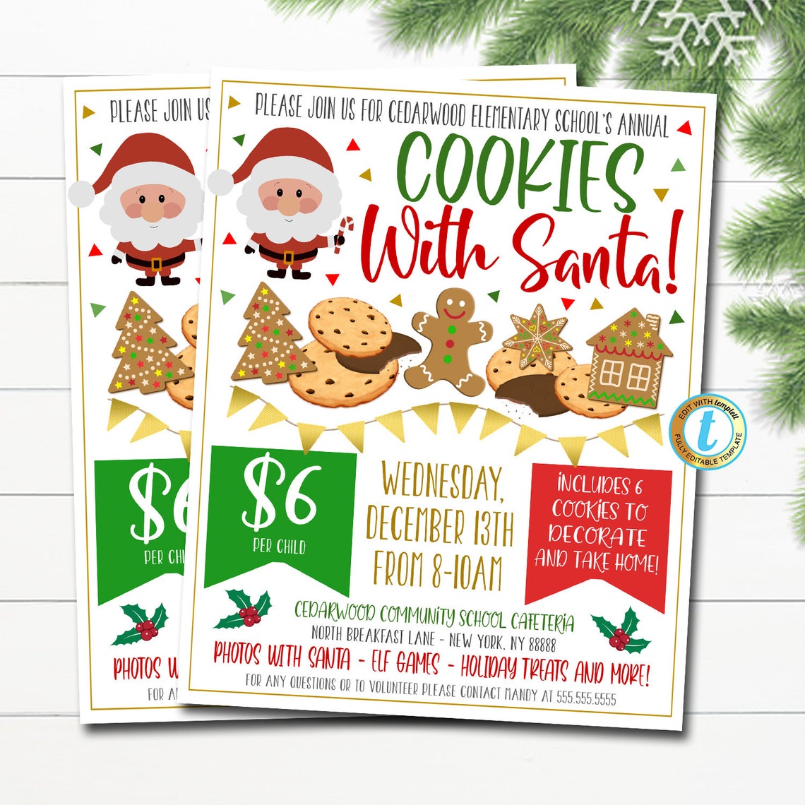 Cookies With Santa Editable Flyer, Photos With Santa Template, Church ...