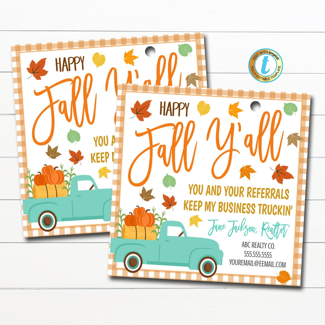 Fall Realtor Pop by Tag, Happy Fall Ya'll Teal Blue Truck Pumpkins ...