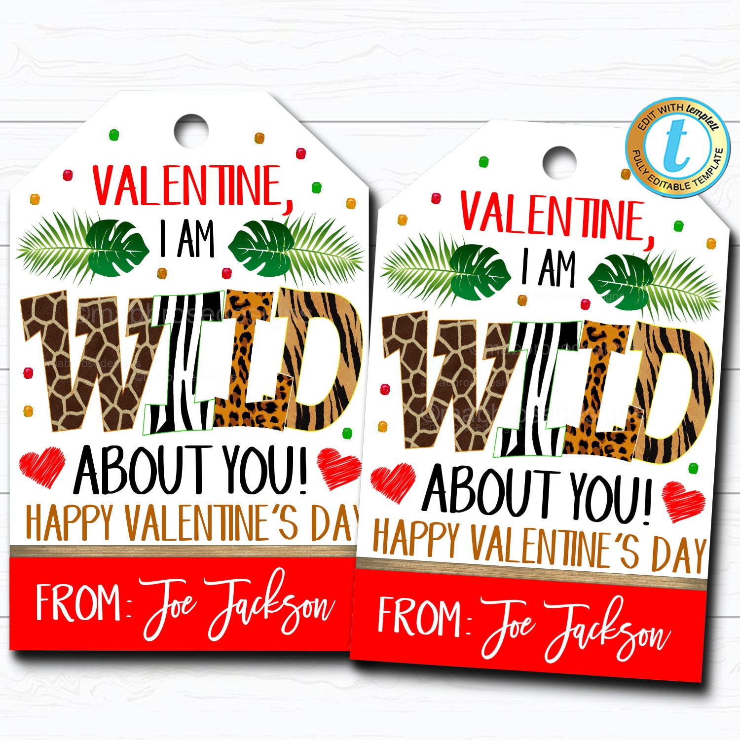 Valentine Gift Tags, Wild About You Jungle Valentine Day Tag, Kid ...