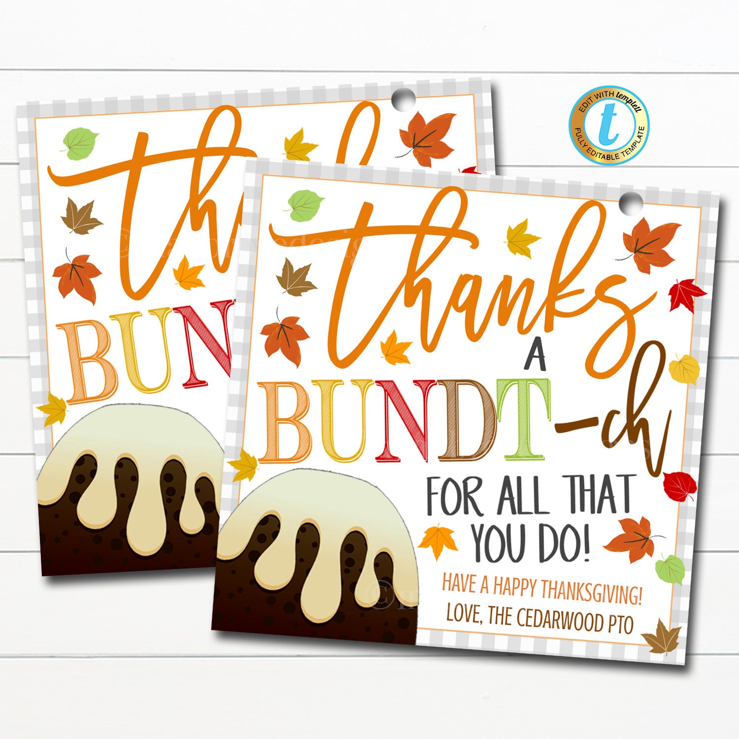 Fall Bundt Cake Gift Tag Thanks a Bundtch for All You Do | Etsy