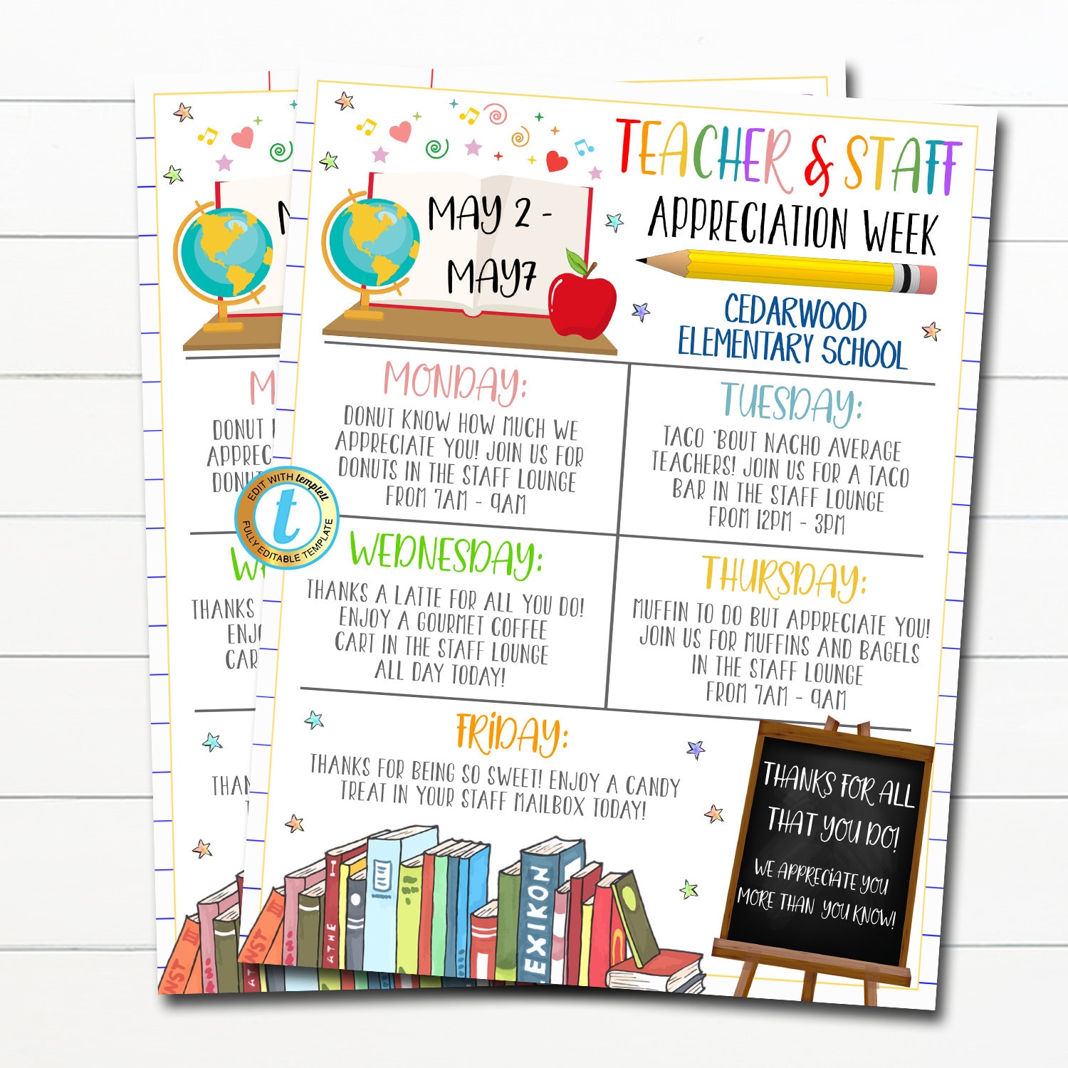 Teacher and Staff Appreciation Week Itinerary Schedule, Daily Weekly ...